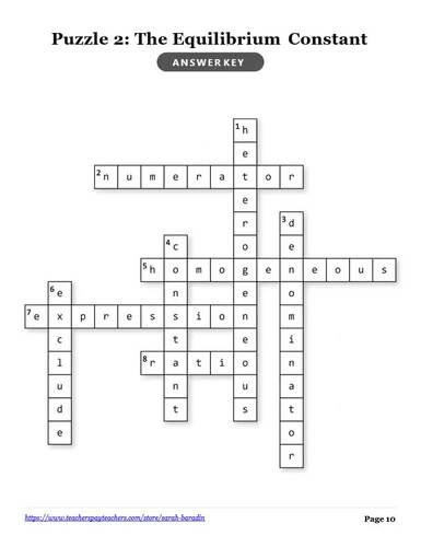 High School Science Chemistry Equilibrium & Redox Crossword Puzzle Word ...