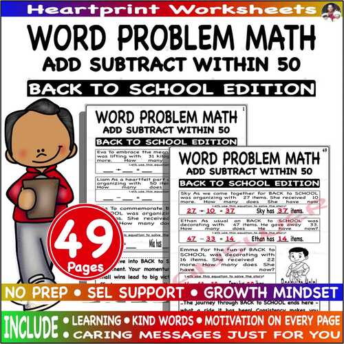 Addition and Subtraction Word Problems Within 50Start Easy -Back to ...