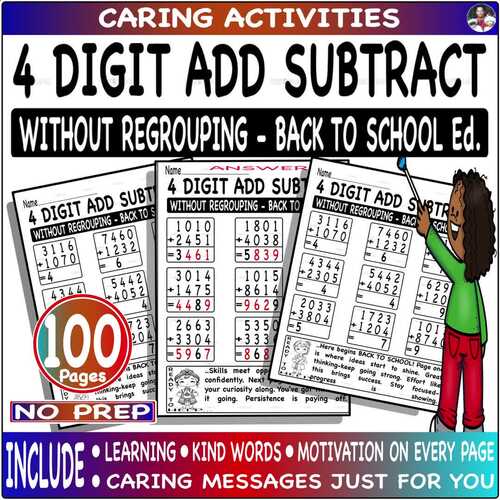 4 digit addition and subtraction without regrouping Fun Challenge - BTS ...