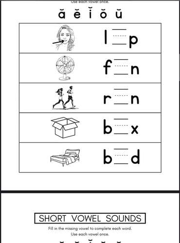 Short Vowel Worksheets, Vowel Sounds, Missing Vowel | TPT