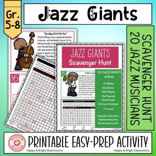 JAZZ APPRECIATION Music Scavenger Hunt Game, Middle School Jazz Music ...