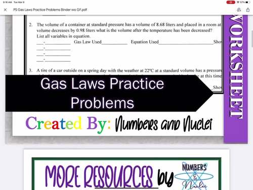 Gas Laws Practice Problems With Key by Numbers and Nuclei | TPT