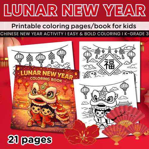 Lunar New Year Coloring Pages/Book, Chinese New Year Scenes,Traditional ...