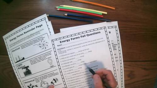 Forms of Energy - Fall Coloring Activity Worksheets by It's Science