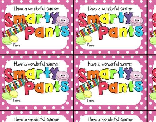 Cute Smarties End of Year Gift Tag- Have a wonderful summer Smarty Pants