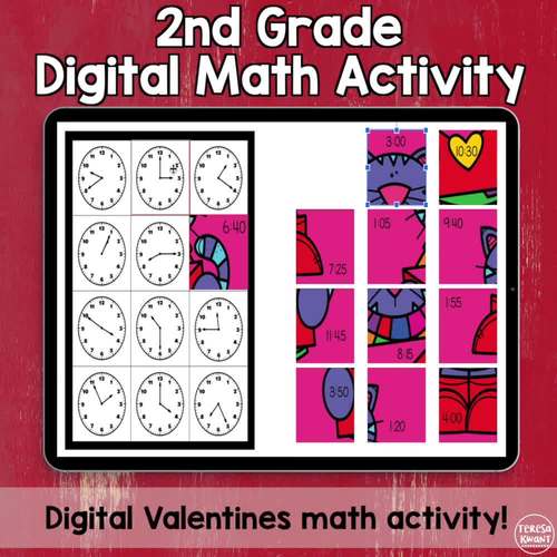 2nd Grade Valentine's Day Math Review Money & Time | Distance Learning