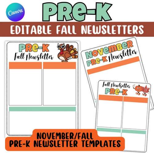 Editable November Newsletter Pre-K Newsletters-Fall Turkey Thanksgiving
