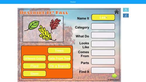 Describing Fall Vocabulary Speech Therapy Activity with BOOM Cards ...