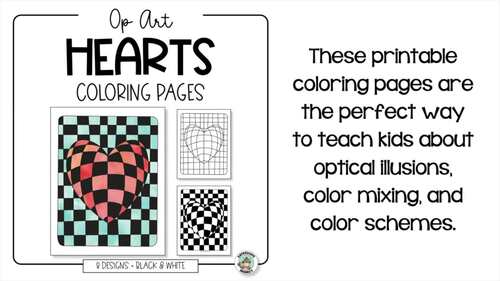Op Art Hearts • Valentines Day Heart Coloring Pages • Color Art Lesson