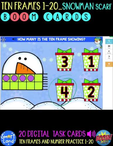 Ten Frames practice 1-20 digital cards | Snowman Scarf | TPT