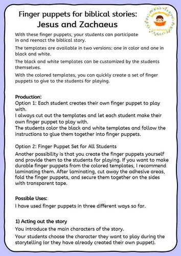 Jesus and Zacchaeus - Biblical story - finger puppets by Die Relitante