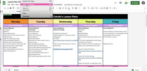 Weekly Lesson Plan Template (Google Sheets) by La clase de Miss Calvillo