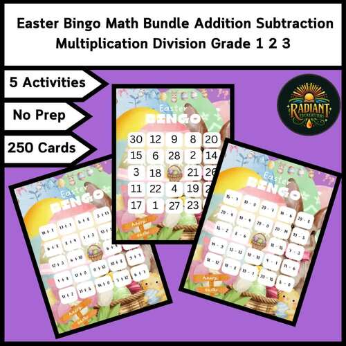 Easter Bingo Math Bundle Addition Subtraction Multiplication Division
