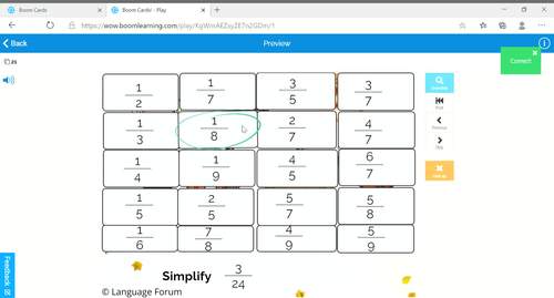 Boom Cards Simplifying Fractions by Language Forum | TPT