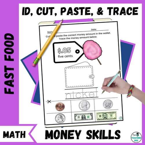 Fast Food Identify Count and Match Money Life Skill Worksheets | TPT