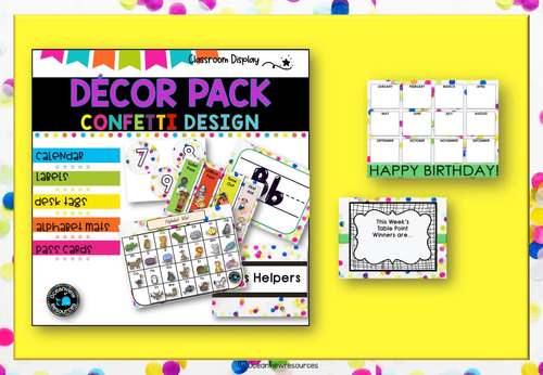 DECOR PACK l Classroom Labels + Signs Pack | FUN CONFETTI DESIGN