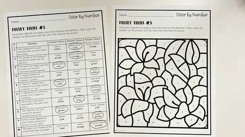 Elements of Poetry Worksheet Color by Number Coloring Activity | TPT