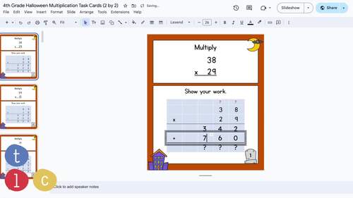 Halloween 2-digit by 2-digit Multiplication Task Cards with Word Problems