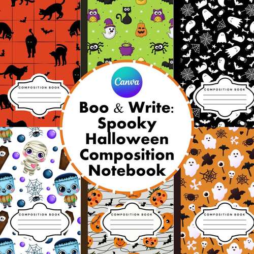 10 Editable Canva Halloween-Themed Composition Book Covers | TPT