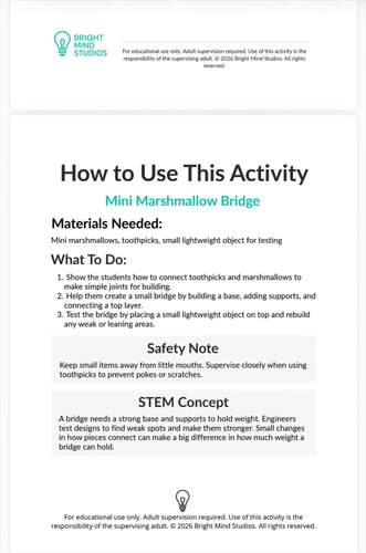 K–1 Mini Marshmallow Bridge STEM Challenge by Bright Mind Creative Studio