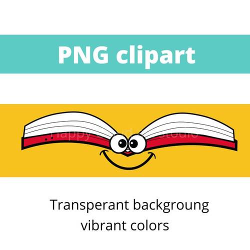 Books with Bookshelves colorful cute clipart {Happy cloud clipart}