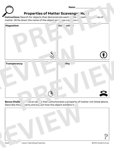 5th Grade Matter Activities - Properties, Chemical Change, Mixtures