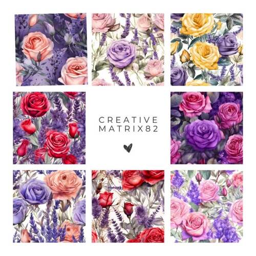 Watercolor Lavender And Roses Digital Paper by Creative Matrix82