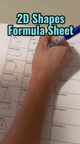 2D Geometry Shapes Formula Sheet Fill-in-the-Blank Area and Perimeter