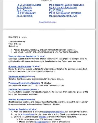 New Year's Resolution Bundle Lesson Plan 9 Editable Templates, Bucket ...