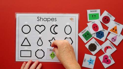 Shape Matching Activity, Match 12 Labeled Colorful Shapes with Faces to ...