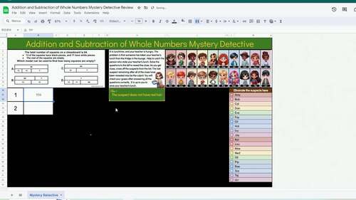 Google Sheets 3rd Grade Mystery Detective Addition and Subtraction Review