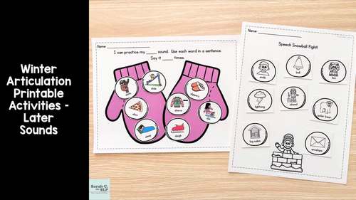 Winter Articulation Printable Activities for Later Sounds in Speech Therapy