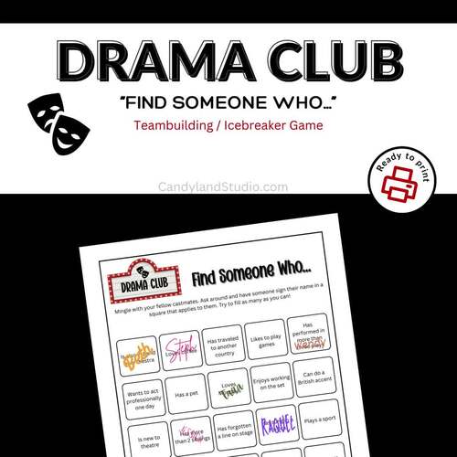 Drama Club "Find Someone Who" Bingo Game Theater Icebreaker Activity