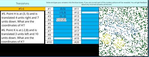 Translations on the Coordinate Plane Pixel Art Activity Rigid ...