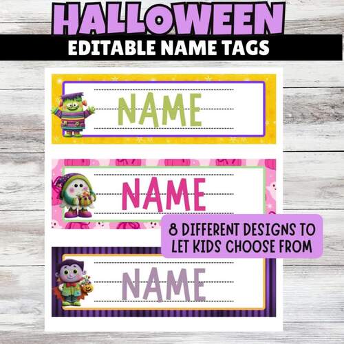 Cute Picture October Editable Halloween Name Tags Activity- Spooky ...