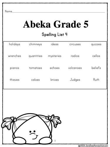 Abeka Spelling, Vocabulary & Poetry 5 - 5th Ed - List 4 Practice with ...