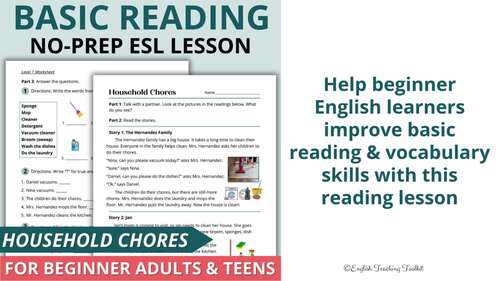 Beginner Adult ESL Short Story Reading Comprehension Worksheets ...