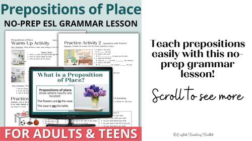 Beginner ESL English Grammar Lesson Worksheets Adult ESL - Prepositions ...
