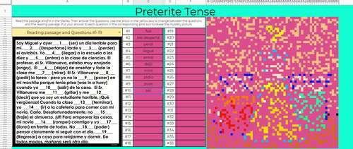 Preterite Tense Digital Spanish Reading Activity Mystery Picture Pixel Art