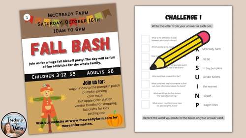 FALL THEMED Reading ESCAPE ROOM | 3rd - 5th Grade by Teaching from the ...