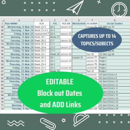 Annual Curriculum and Weekly Assignment Planner for Teachers and Students