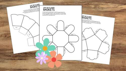 May Day Basket Craft, Printable Color, Cut & Paste Flower Basket Activity