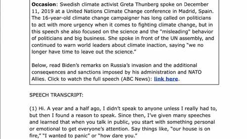 Greta Climate Speech Multiple Choice Quiz Close Reading & Rhetorical ...