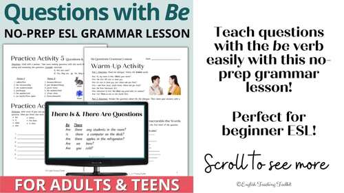 Beginner ESL Worksheets for Adult ESL - No Prep Grammar Lesson Be Verb ...