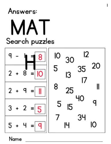 Math Search Puzzles: Addition and Subtraction Worksheets Within 20