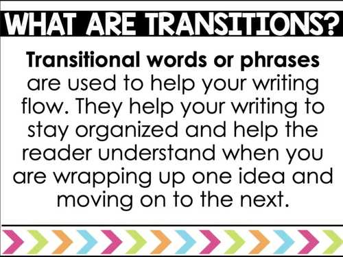 Transition Words Mini Lesson by Swain in the Middle | TPT