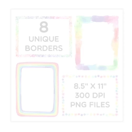 MORE Rainbow Watercolor Clipart Borders - Colorful Clip Art Frames PNG
