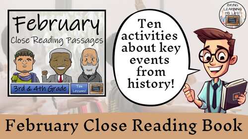February Close Reading Comprehension Activity Book | 3rd-4th Grade
