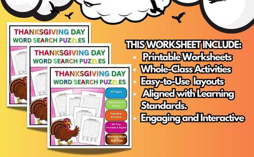 Thanksgiving Day Word Search Activities Morning Work 4th,5th,6th,7th ...