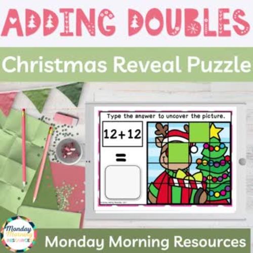 Christmas Reveal Puzzle Adding Doubles to 30 - Distance Learning